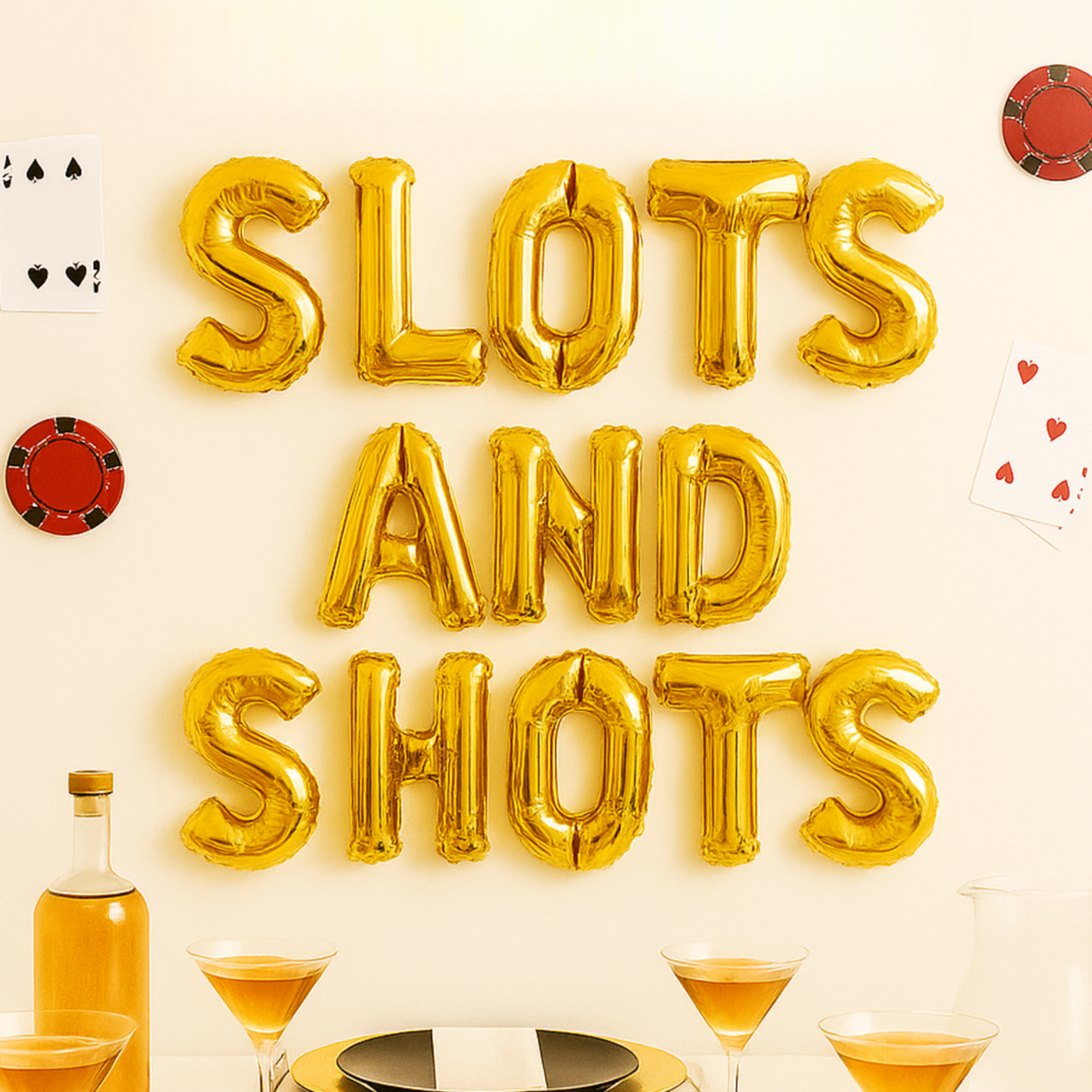 Slots and Shots Foil Letter Balloon Banner | Casino Theme Decorations ...